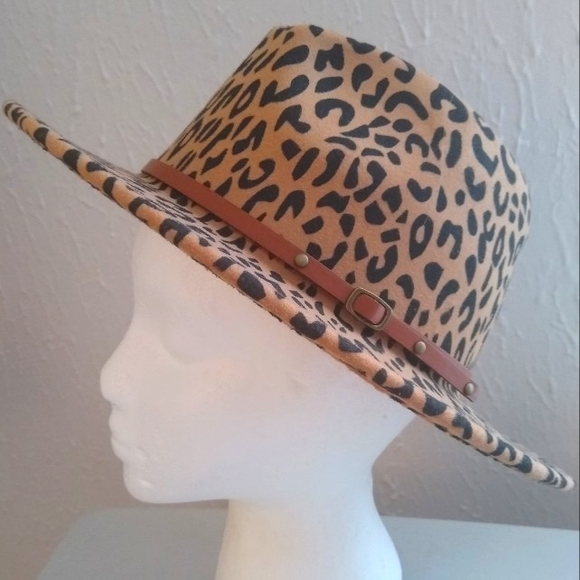 Accessories | Leopard Print Hat Wfaux Leather Trim Banding | Poshmark